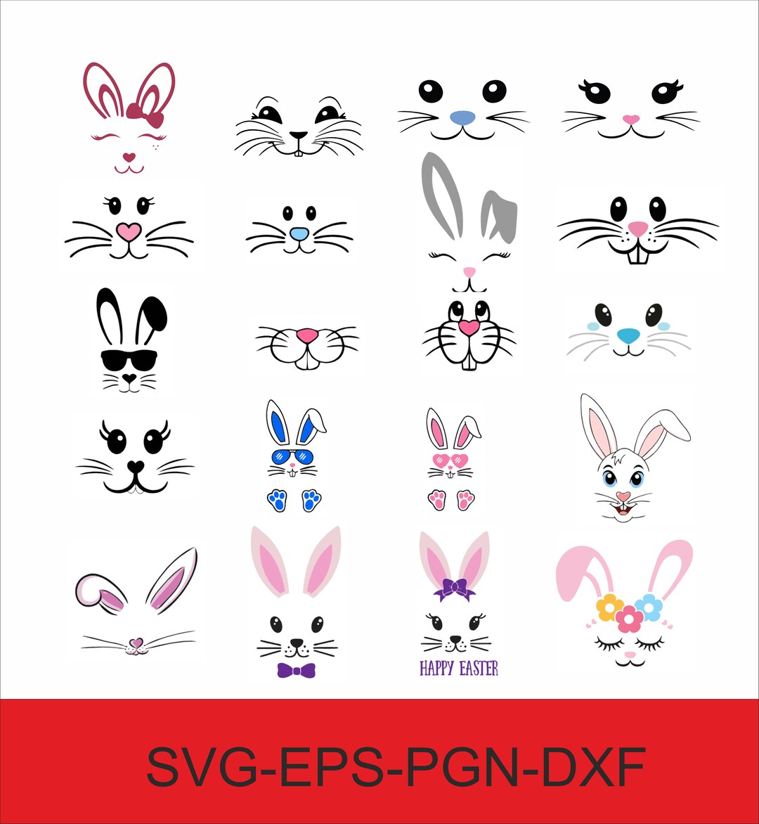 Bunny Face SVG Set: Easter Cut Files for Cricut - Etsy