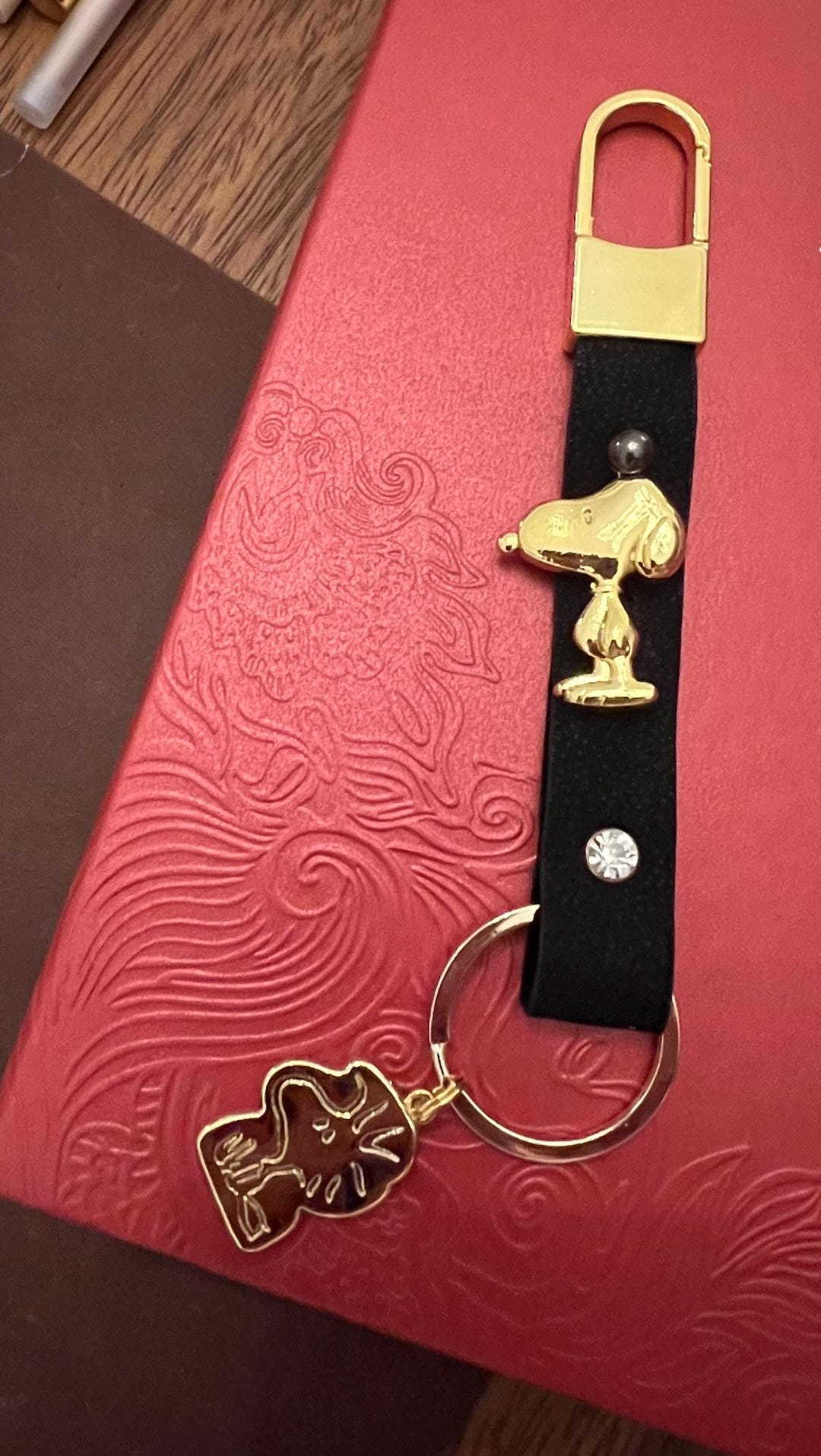 Genuine Leather Snoopy Keychain, With Woodstock - Etsy