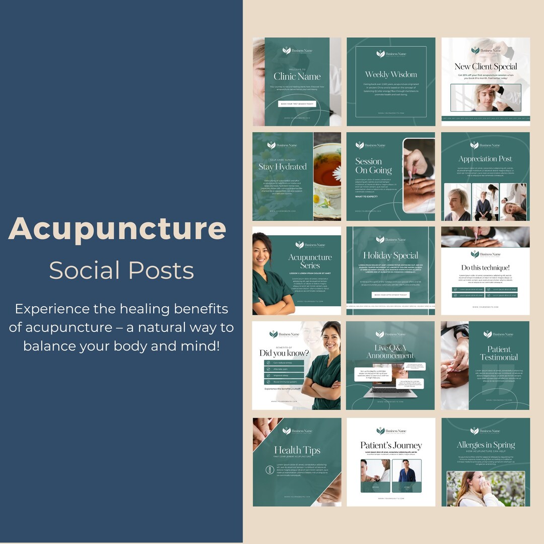 Acupuncture Social Media Posts Pack - Editable Canva Templates for ...