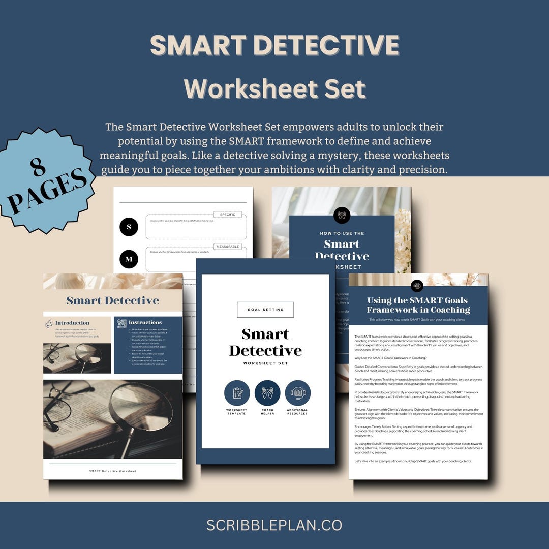 Smart Detective Goals Worksheet Set - SMART Goals Planner - Printable ...