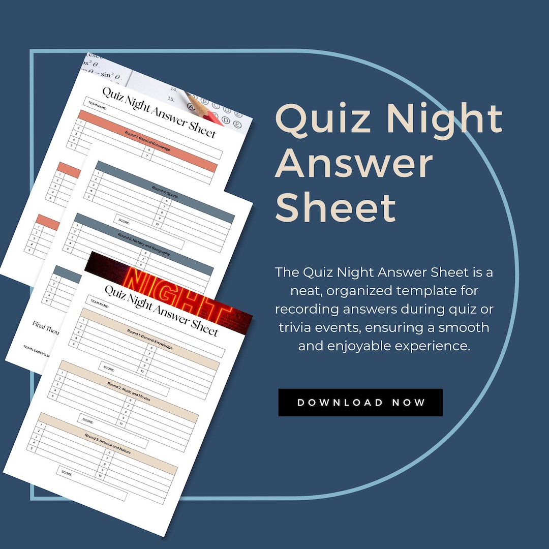 Quiz Night Answer Sheet for Trivia Games, Printable Worksheet for ...
