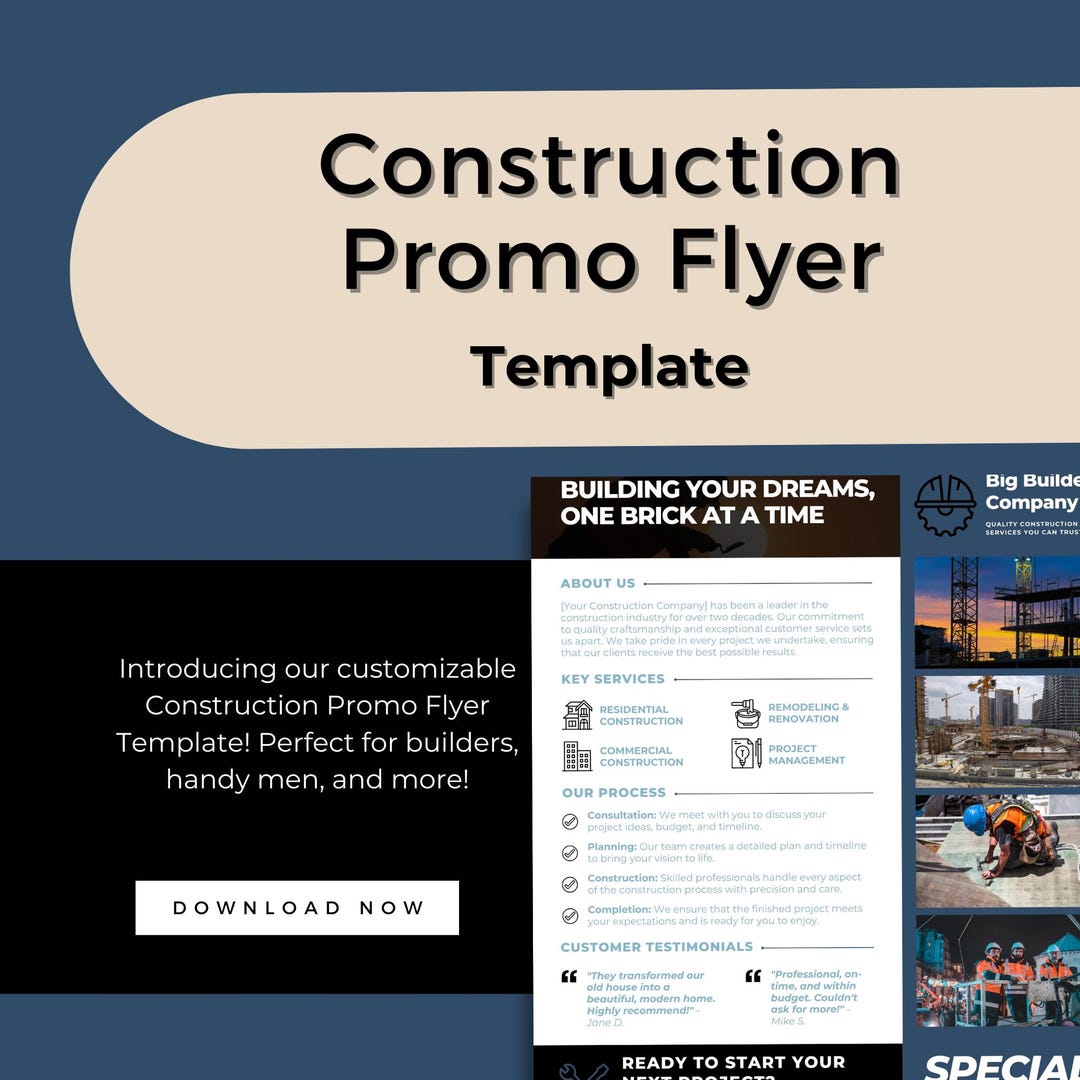 Construction Promo Flyer Template, Editable Design for Contractors ...