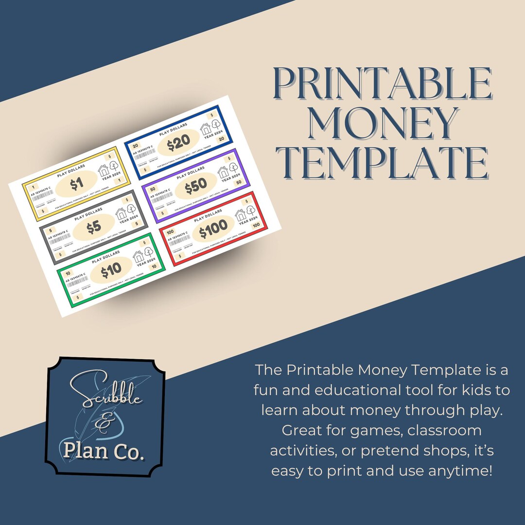 Printable Money Template - Play Money for Kids - Editable Fake Cash for ...