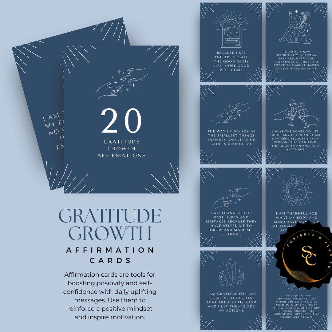 Digital Download Gratitude Growth Affirmation Cards - Printable Self ...