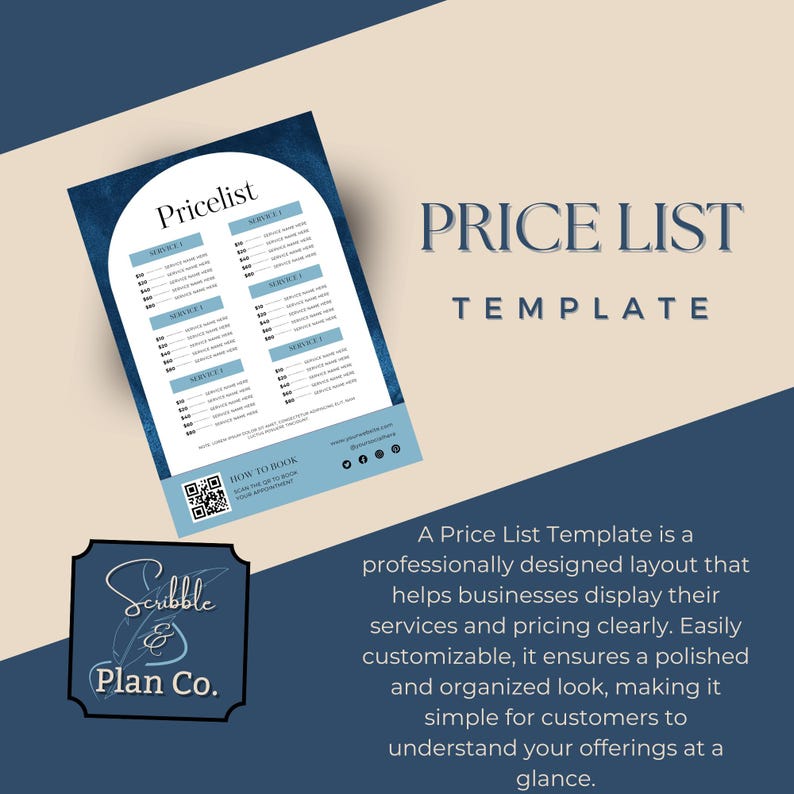 Price List Template | Editable Canva Pricing Sheet for Small Business ...