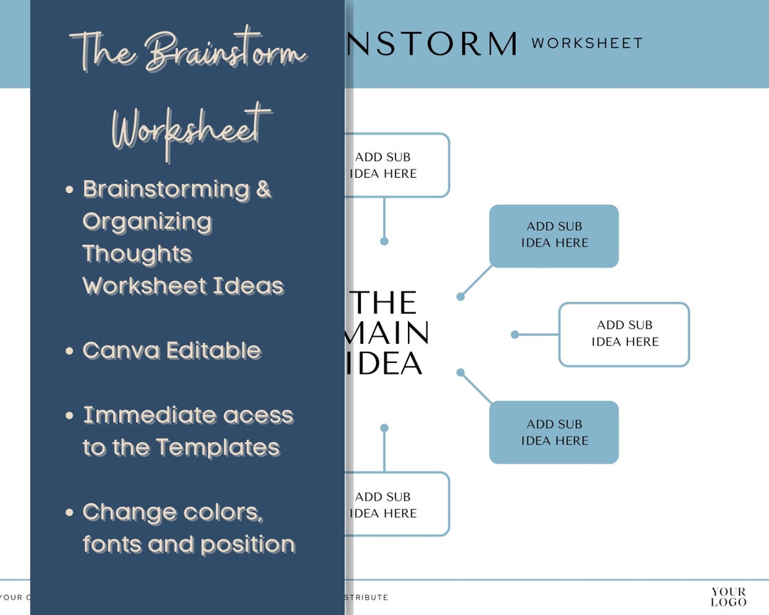 Brainstorm Worksheet Template for Creativity & Idea Organization ...