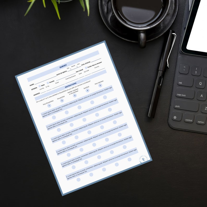Sleek & Chic Blue Survey Form Template: Digital File Delight for Modern ...