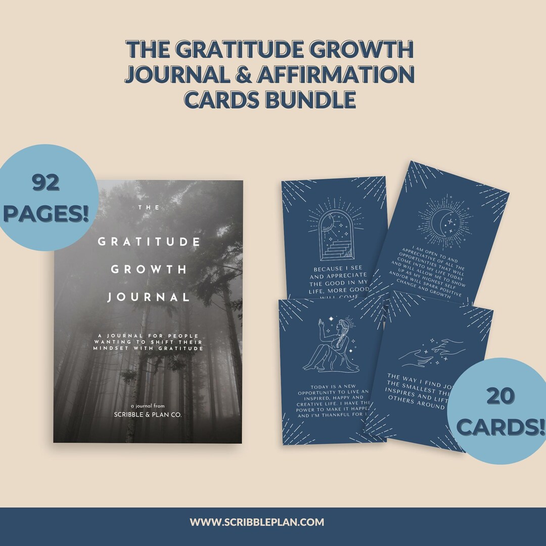 Gratitude Growth Journal and Affirmation Card Set – Growth and ...