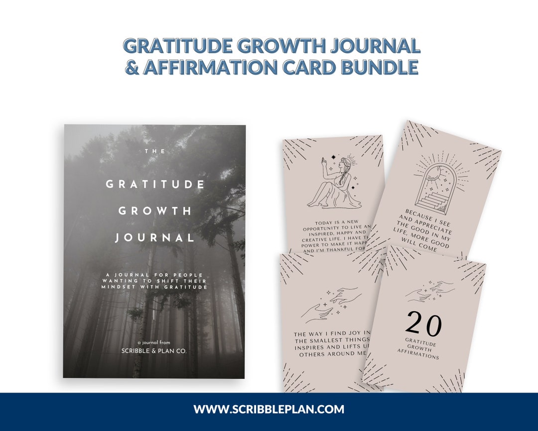 Printable Gratitude Growth Journal & Affirmation Card Bundle Self-care ...