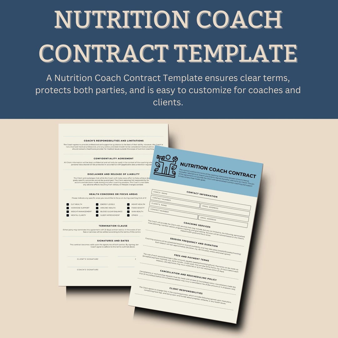 Editable Nutrition Coach Contract Template - Client Agreement for Wellness Coaching - Instant ...