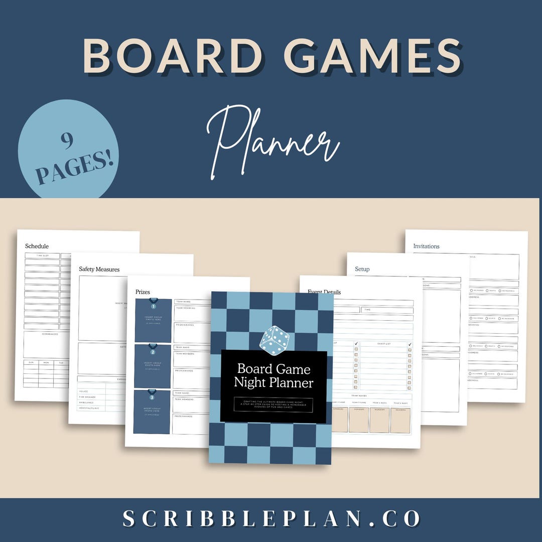 9 Page Board Games Planner Printable, Game Night Organizer, Party ...