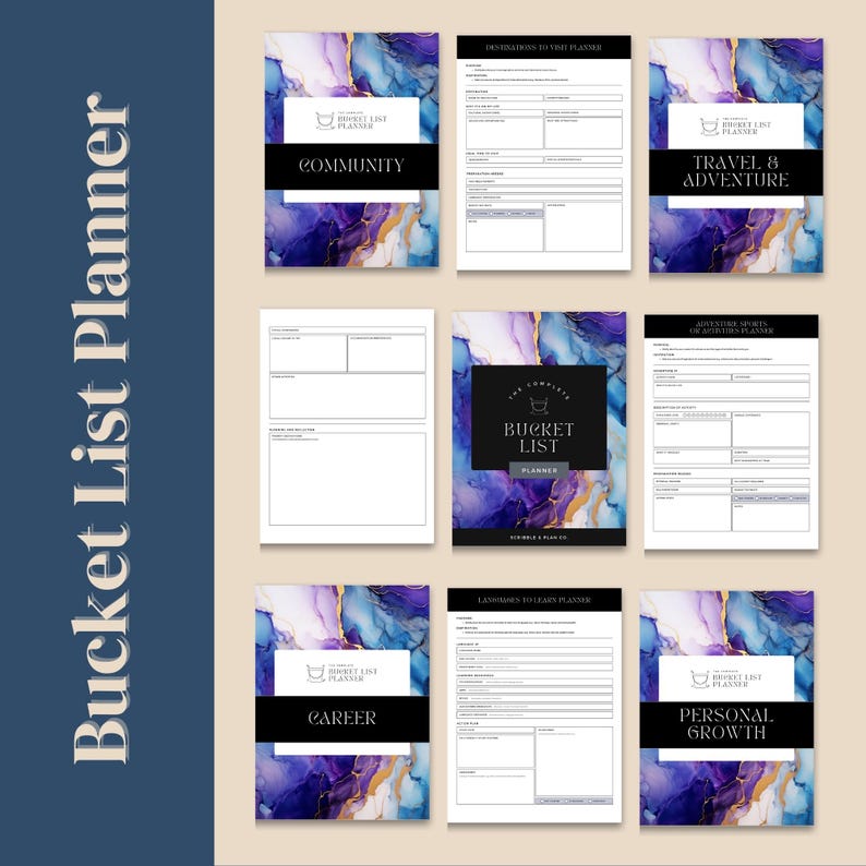 Bucket List Planner Printable - Digital Bucket List Template - Life ...