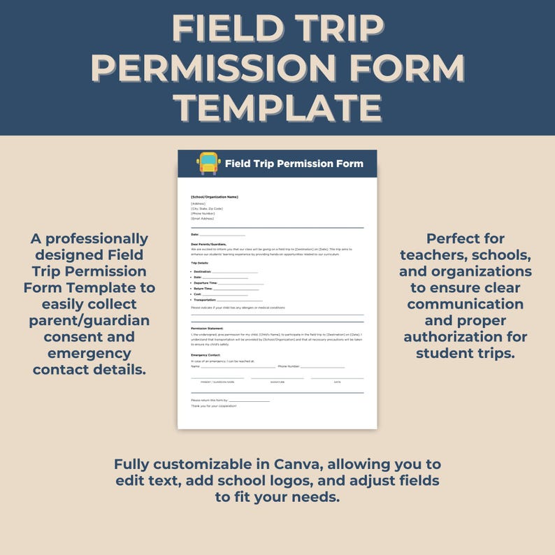 Field Trip Permission Form Template | Editable Printable for Schools ...