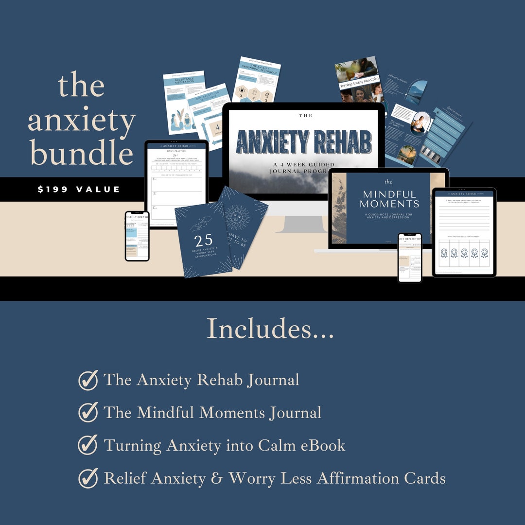 Anxiety Relief Bundle: Ebook, 2 Journals & Affirmation Cards for Stress ...