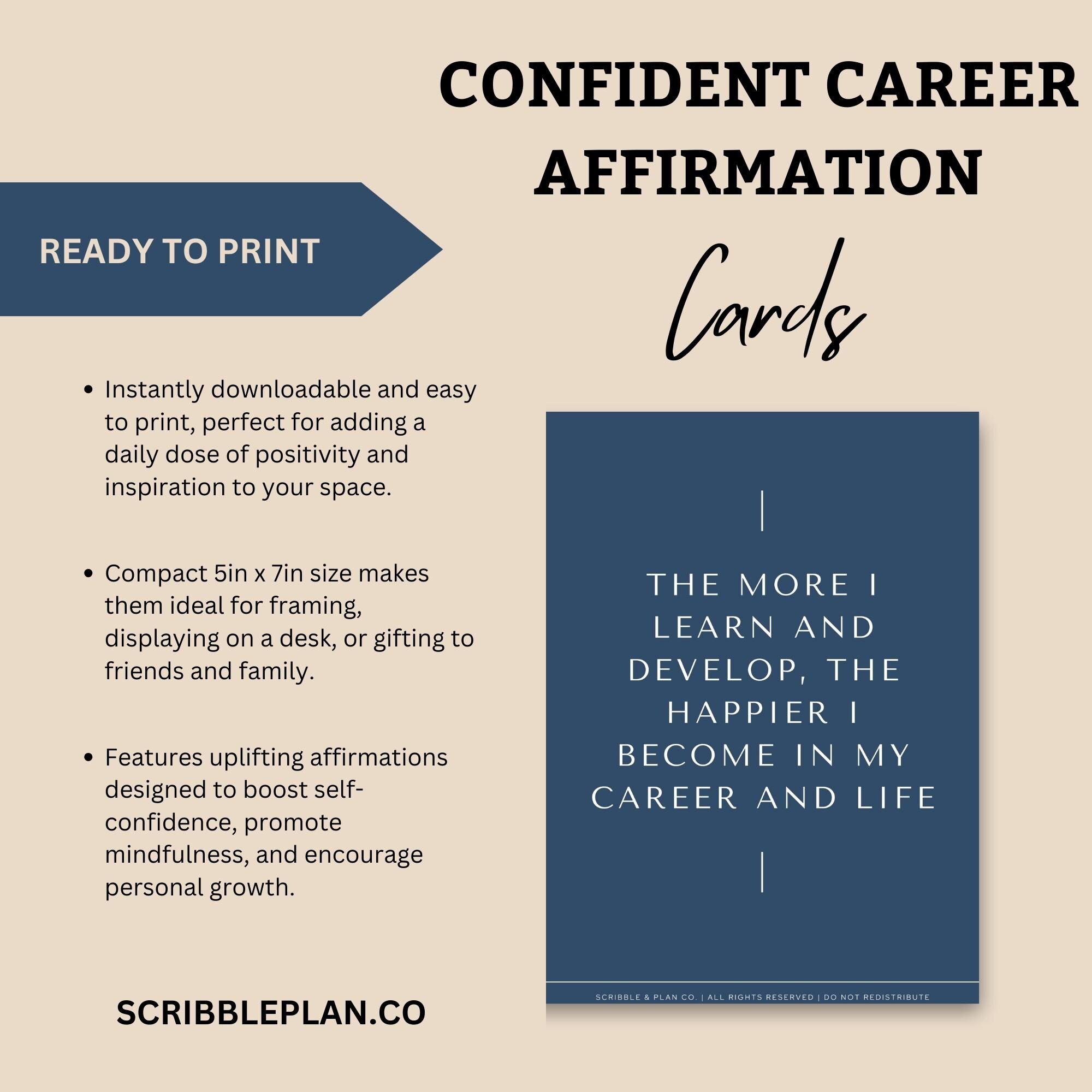 Positive Affirmation Cards for Work | Confident Career Affirmation ...