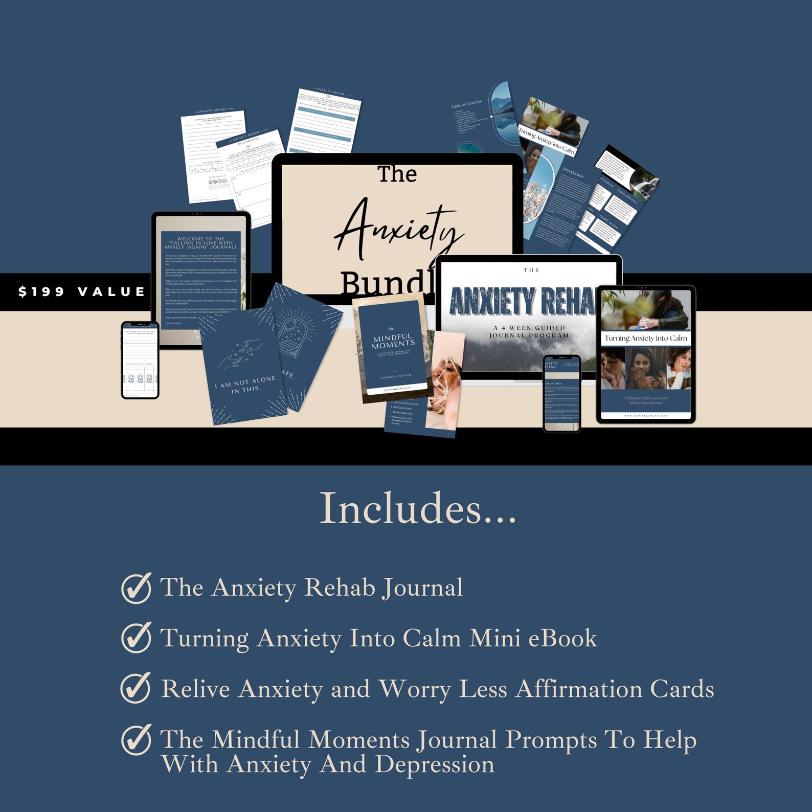 Anxiety Relief Bundle: Ebook, 2 Journals & Affirmation Cards for Stress ...