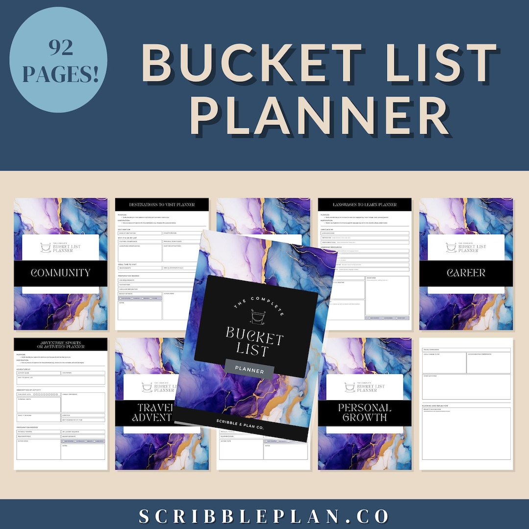 Bucket List Planner Printable - Digital Bucket List Template - Life ...