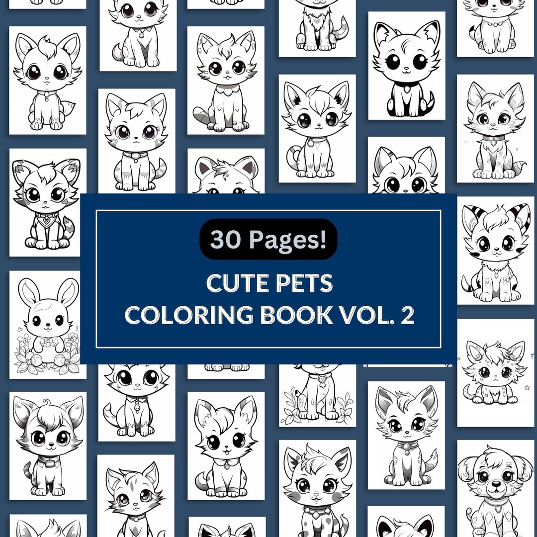 Cute Pets Coloring Book - Adorable Pages for Kids - Digital Download ...