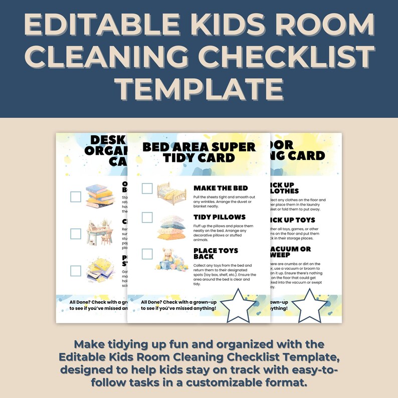 Editable Kids Room Cleaning Checklist Template - Organize Your Child's ...