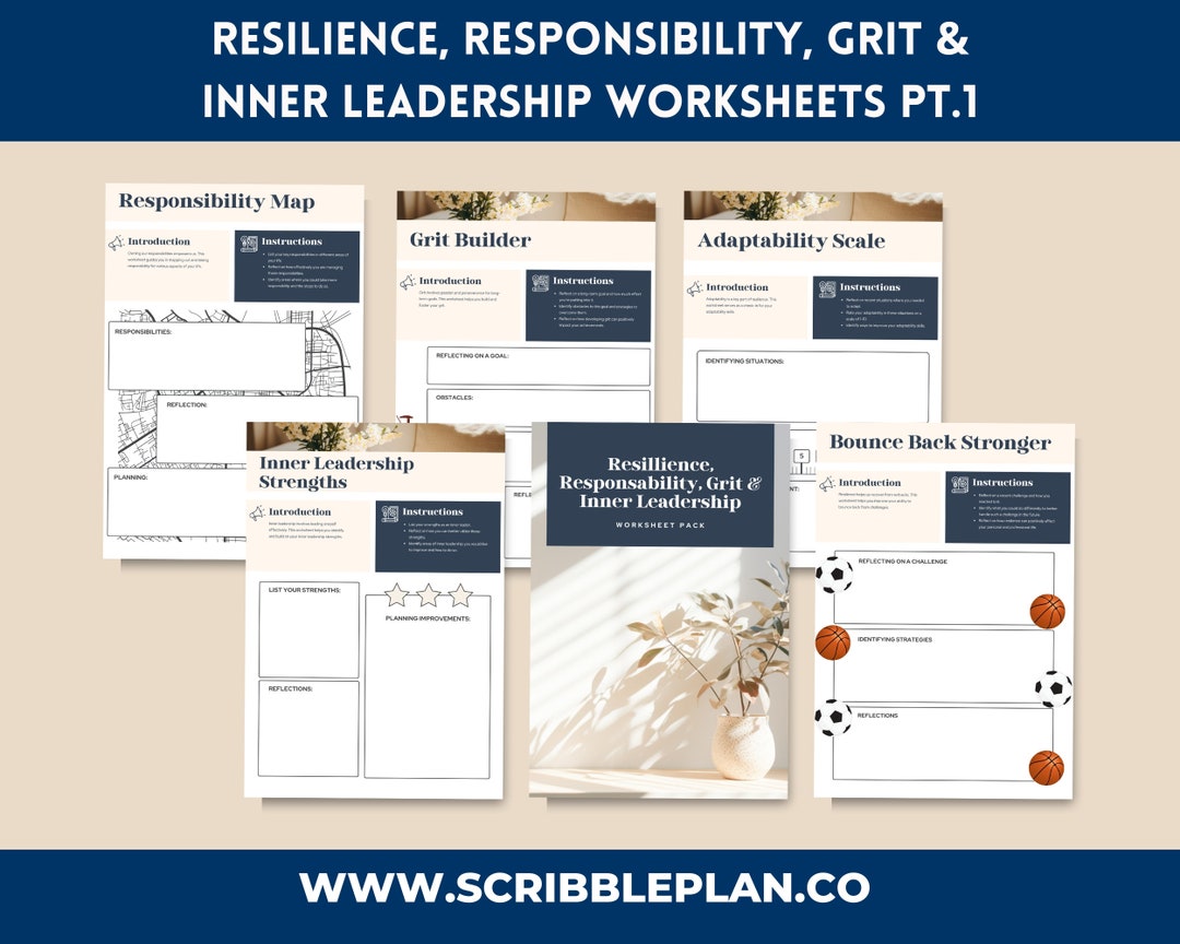 Resilience & Leadership Worksheets Pt. 1 Templates: Build Grit ...