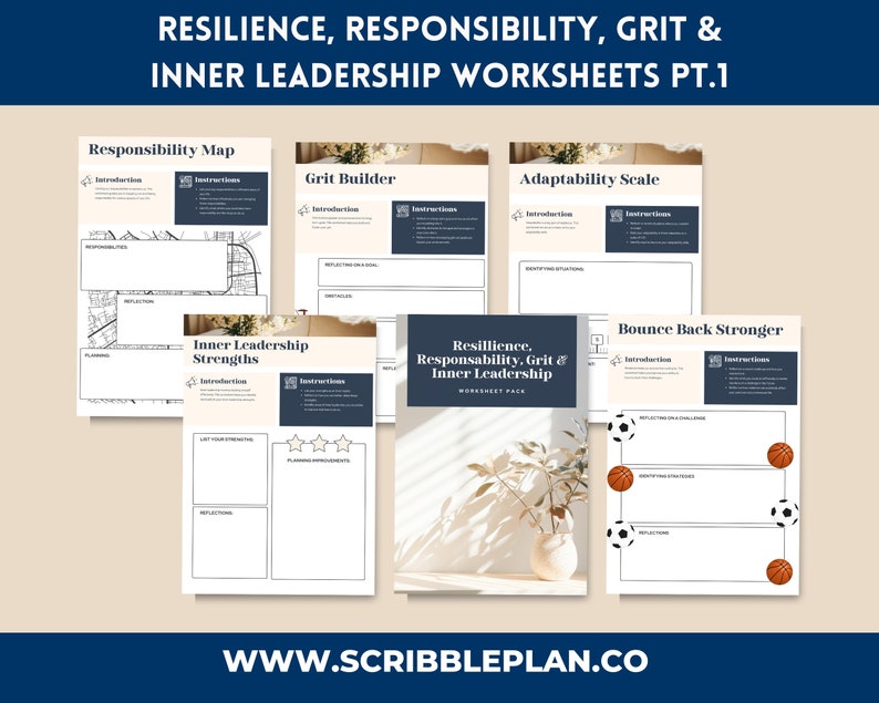 Resilience & Leadership Worksheets Pt. 1 Templates: Build Grit ...
