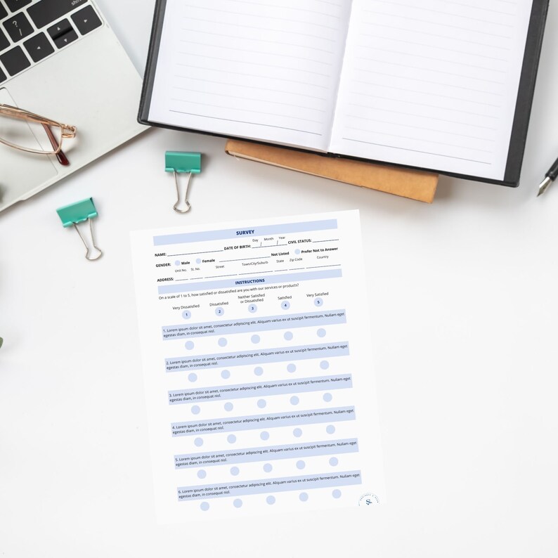 Sleek & Chic Blue Survey Form Template: Digital File Delight for Modern ...