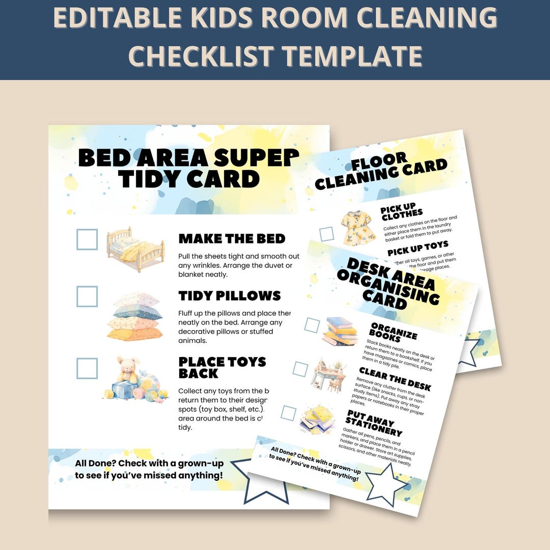 Editable Kids Room Cleaning Checklist Template - Organize Your Child's ...