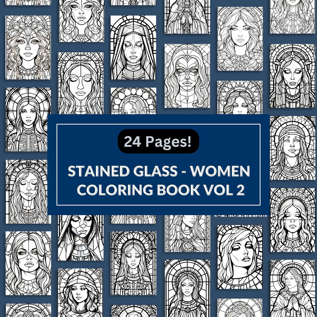 Women Stained Glass Coloring Book | Adult Coloring Book | Stained Glass ...