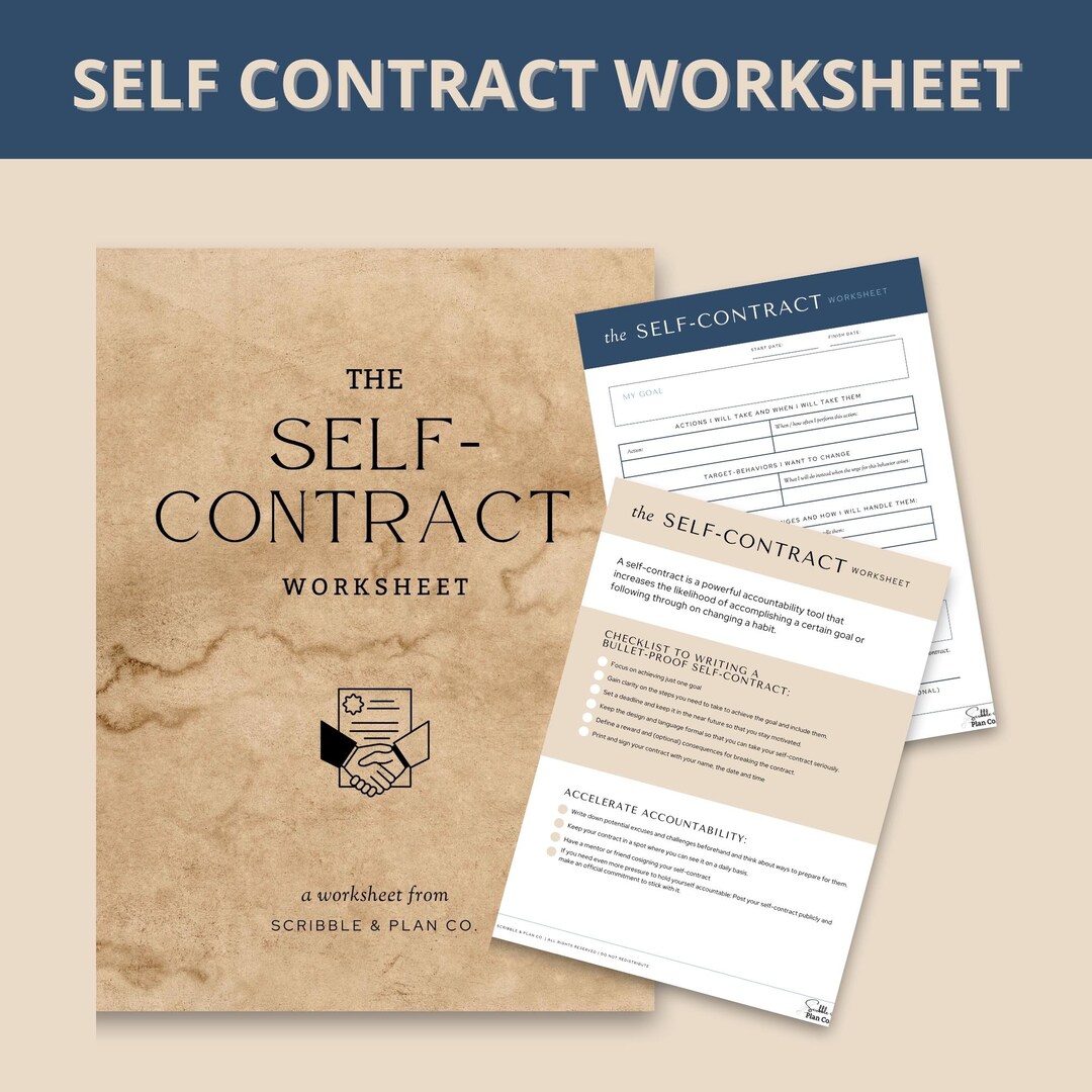 Self Contract Worksheet | Goal Setting & Planning Template | Personal Development Tool for ...