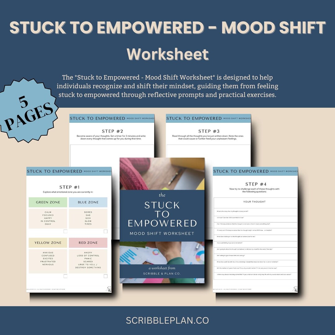 Stuck to Empowered: Mood Shift Worksheet for Personal Growth, Self-help ...