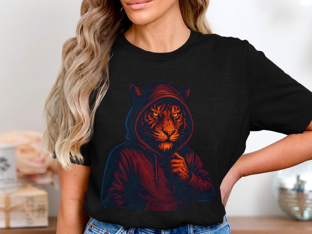 Tiger in Hoodie Shirt, Urban Tiger Graphic Tee, Cool Tiger Streetwear ...