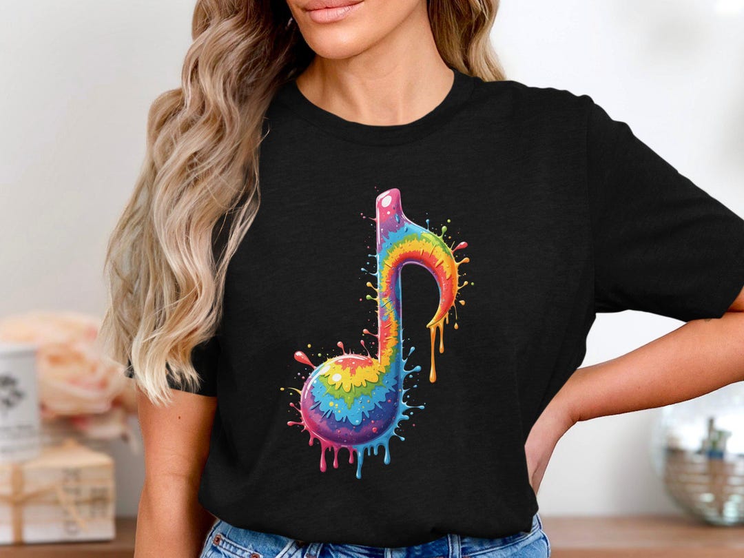 Colorful Dripping Music Note T-shirt, Vibrant Rainbow Music Lover Tee ...