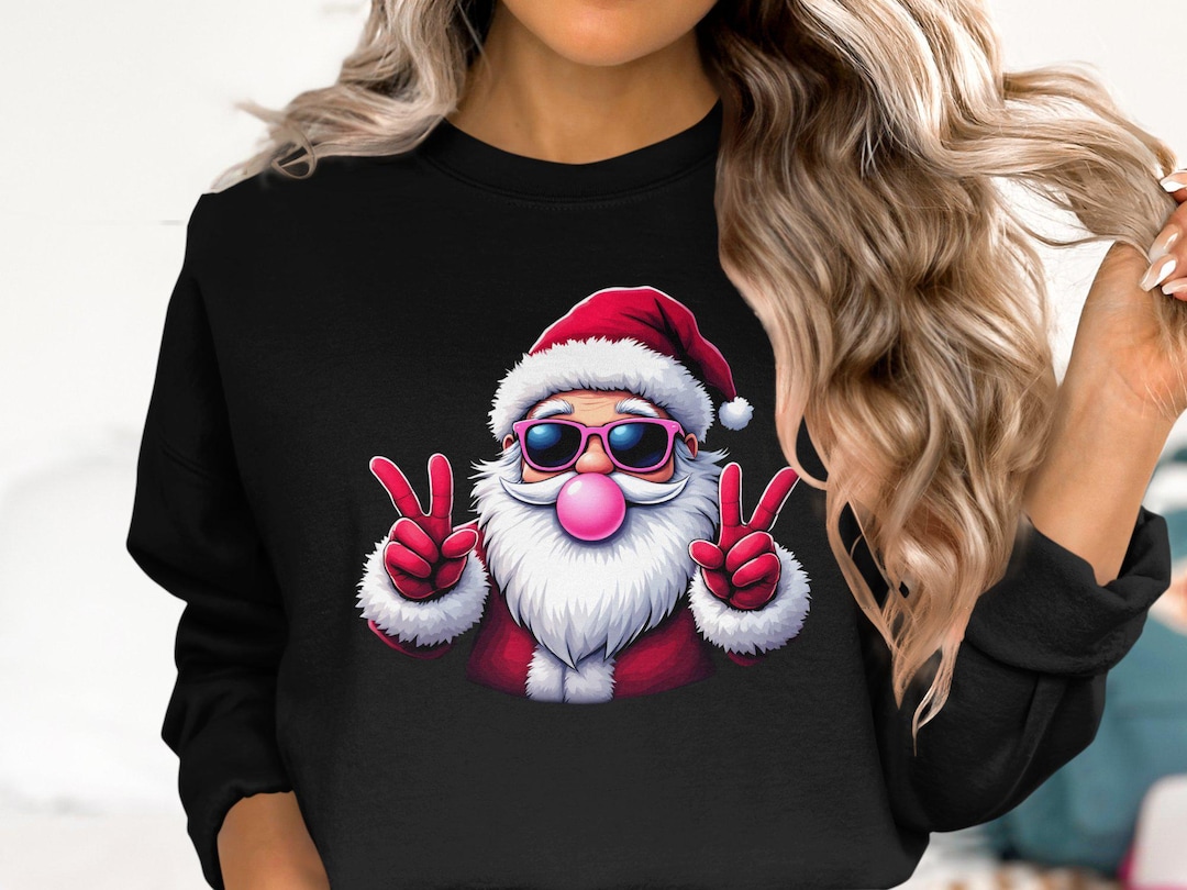 Santa Claus Peace Sign Bubblegum T-shirt, Christmas Santa Sweatshirt ...