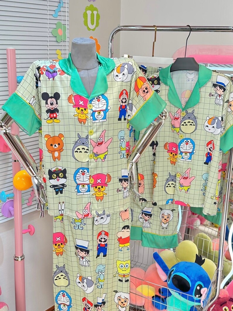 Freesize S/M 100-160lbs Cute Cartoon Characters Pajama Set, Cartoon Pjs ...