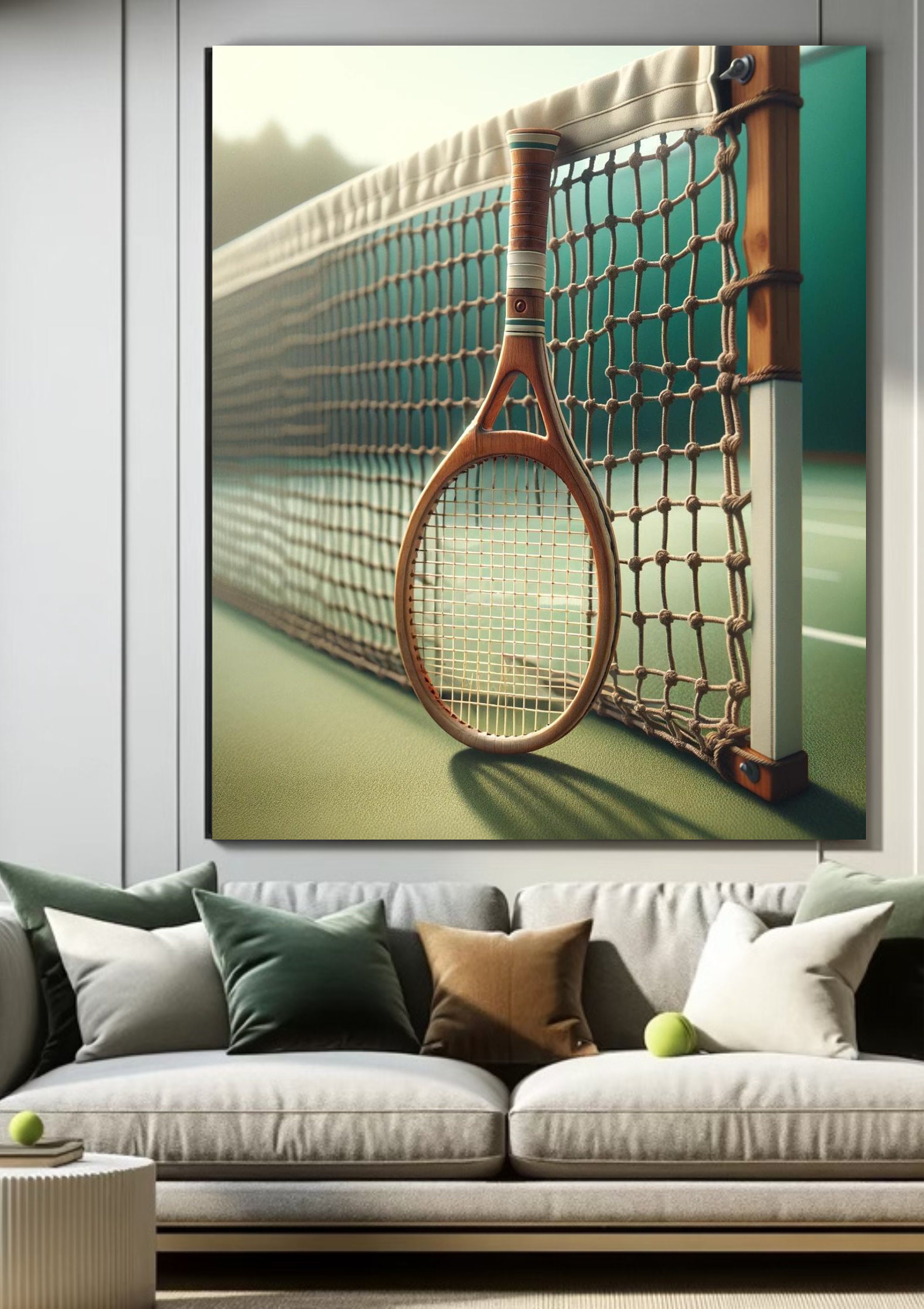 Vintage Tennis Racquet and Court Art Print - Classic Sports Decor - Etsy