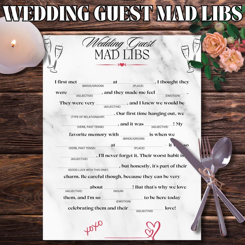 Wedding Guest Mad Lib Printable | Fun Keepsake for Weddings, Rehearsal ...
