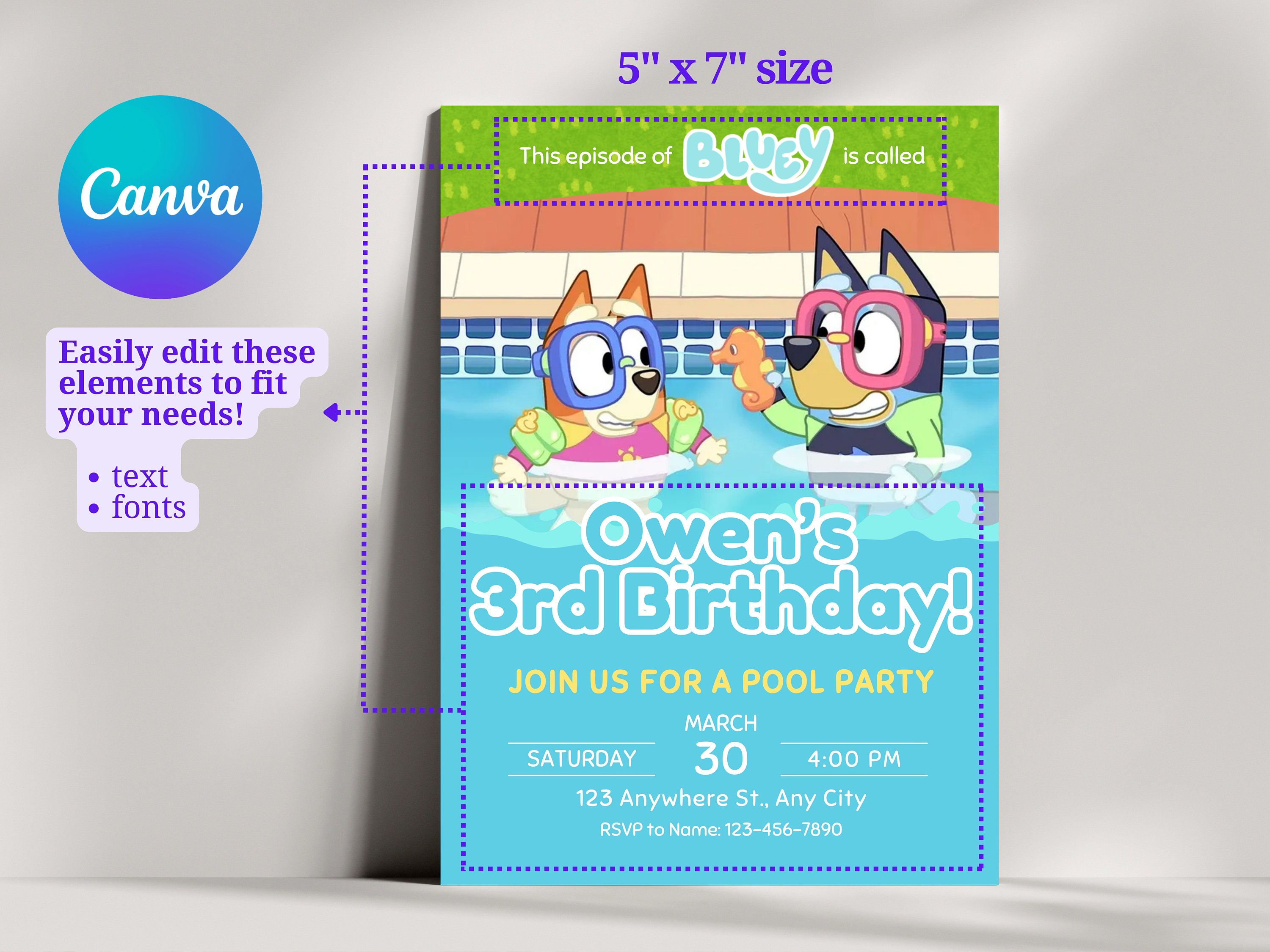 Bluey Splash Swimming Pool Party Kids Birthday Party Invitation ...