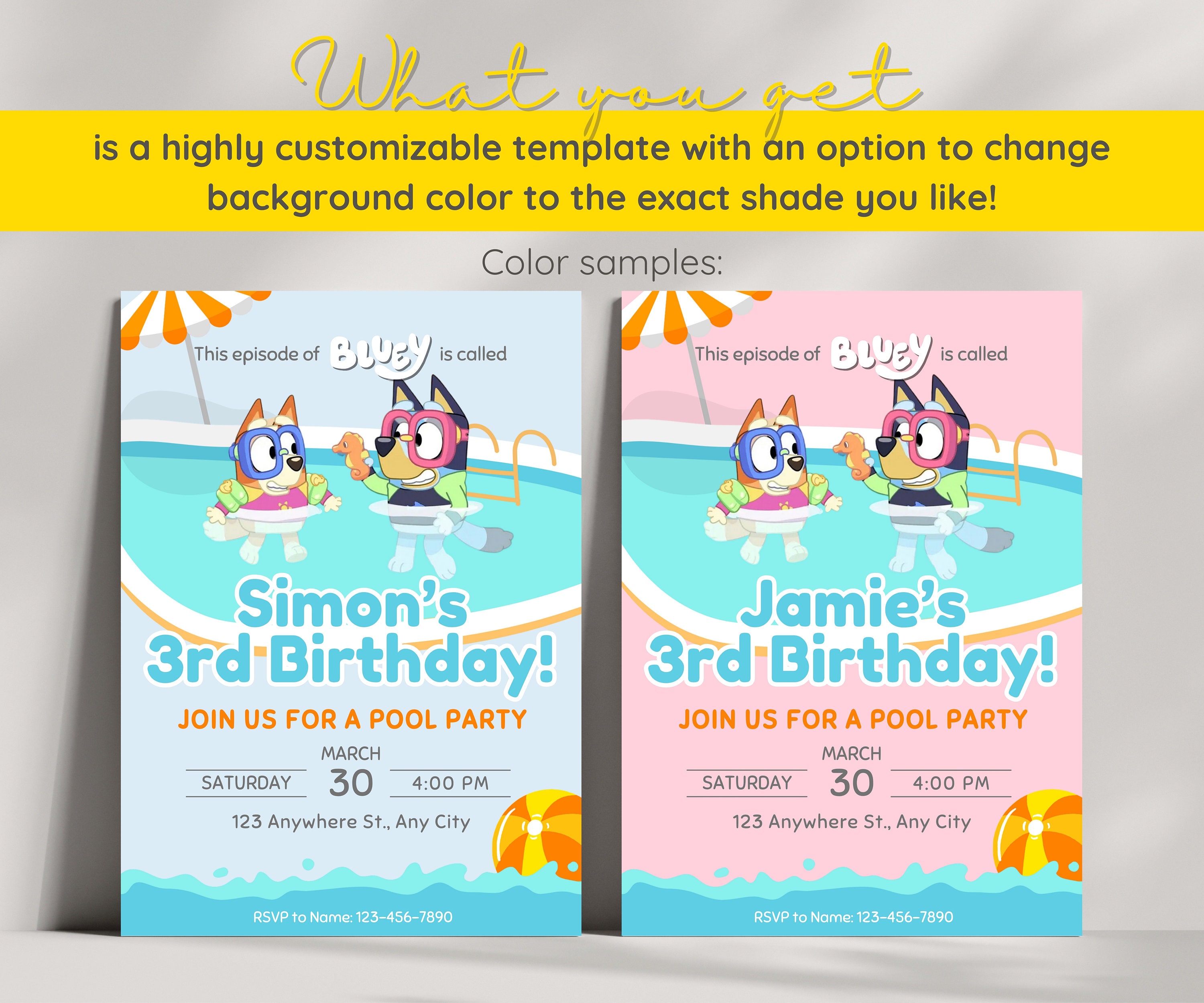 Bluey Splash Swimming Pool Summer Party Kids Birthday Party Invitation ...