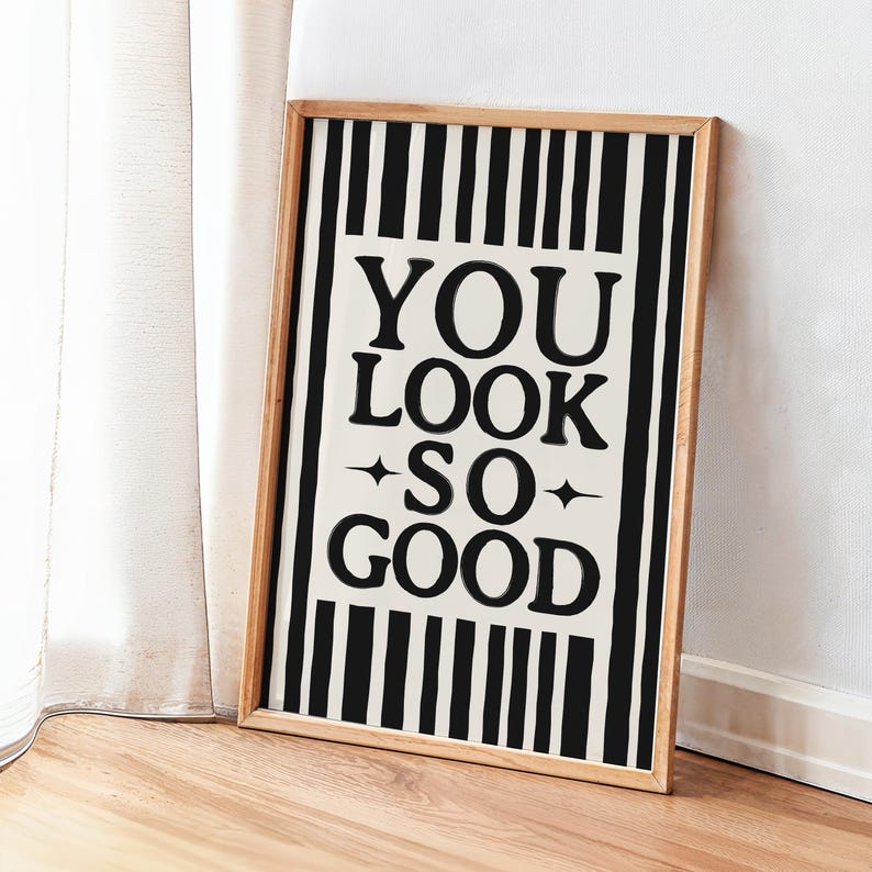 You Look so Good Print: Vintage Black Stripe Bathroom Wall Art (digital ...