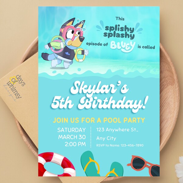 Bluey Birthday Invite Pool Party - Etsy
