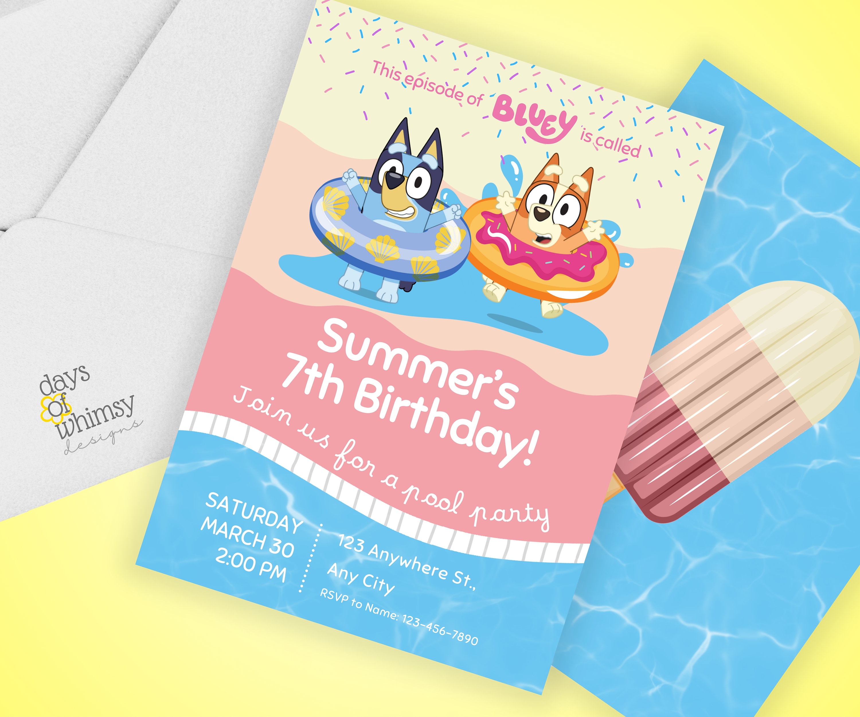 Editable Summer Bluey Pool Party Birthday Invitation, Digital Canva ...