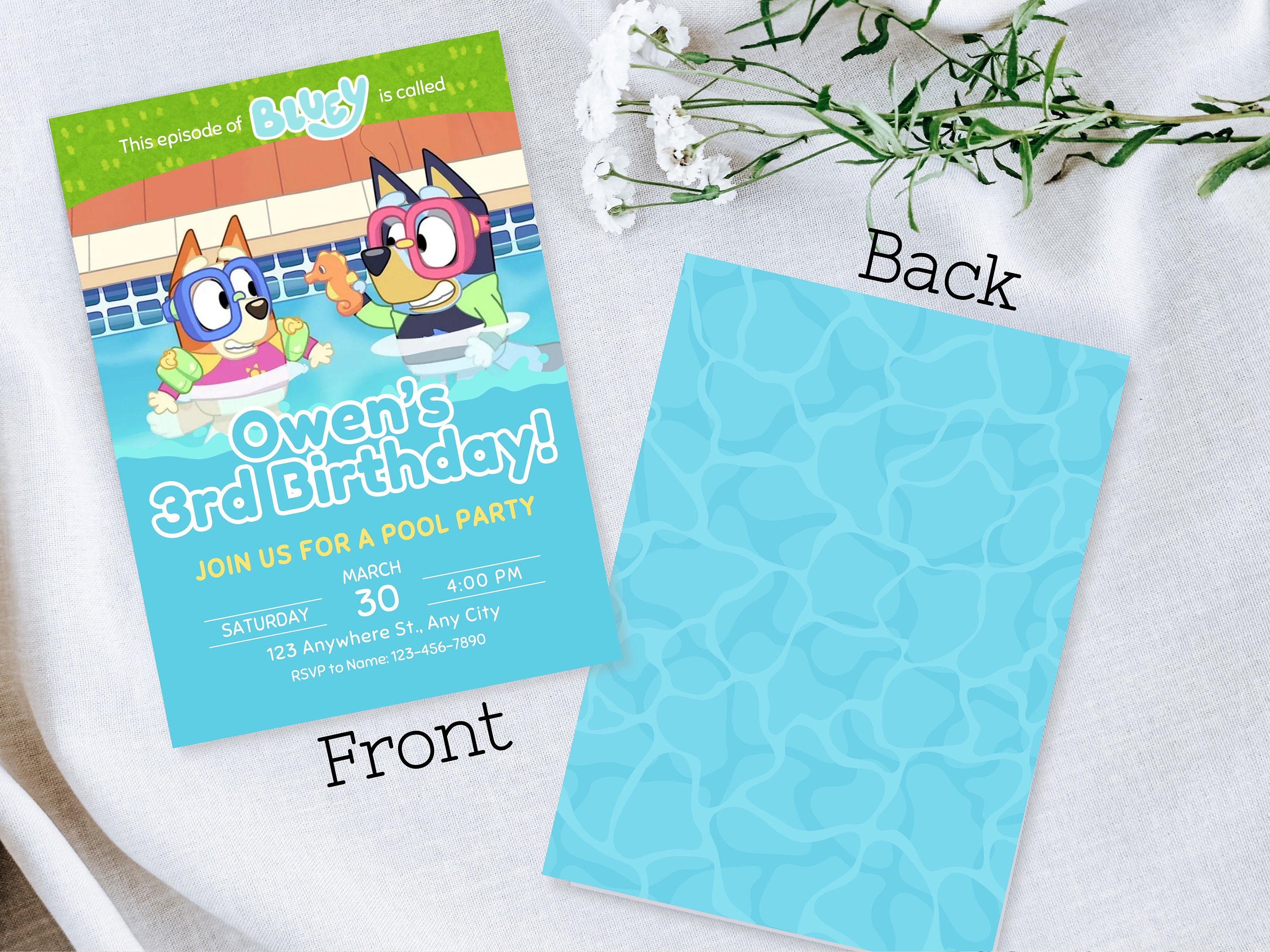 Bluey Splash Swimming Pool Party Kids Birthday Party Invitation ...