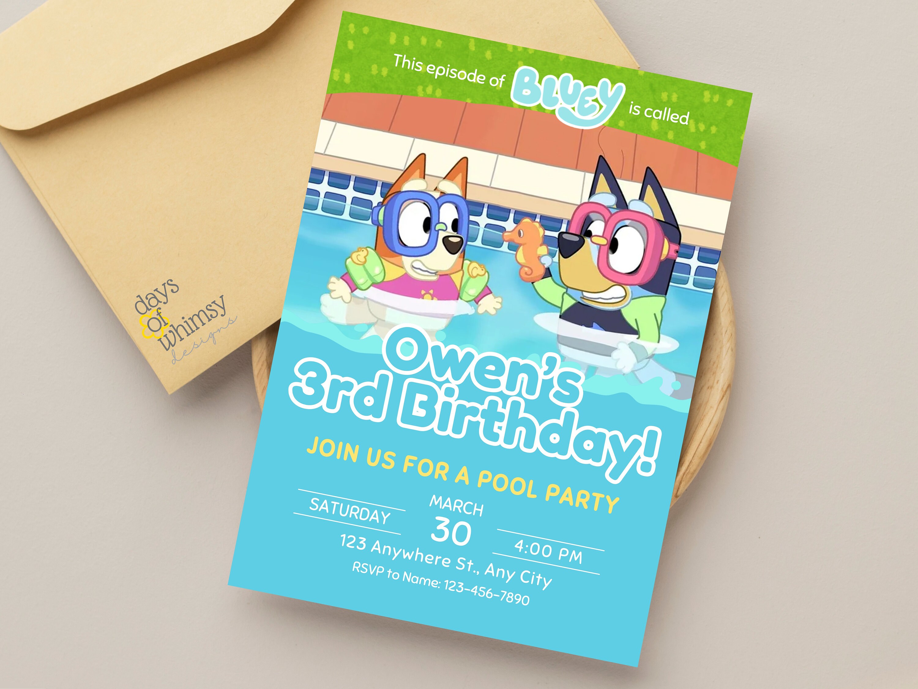 Bluey Splash Swimming Pool Party Kids Birthday Party Invitation ...