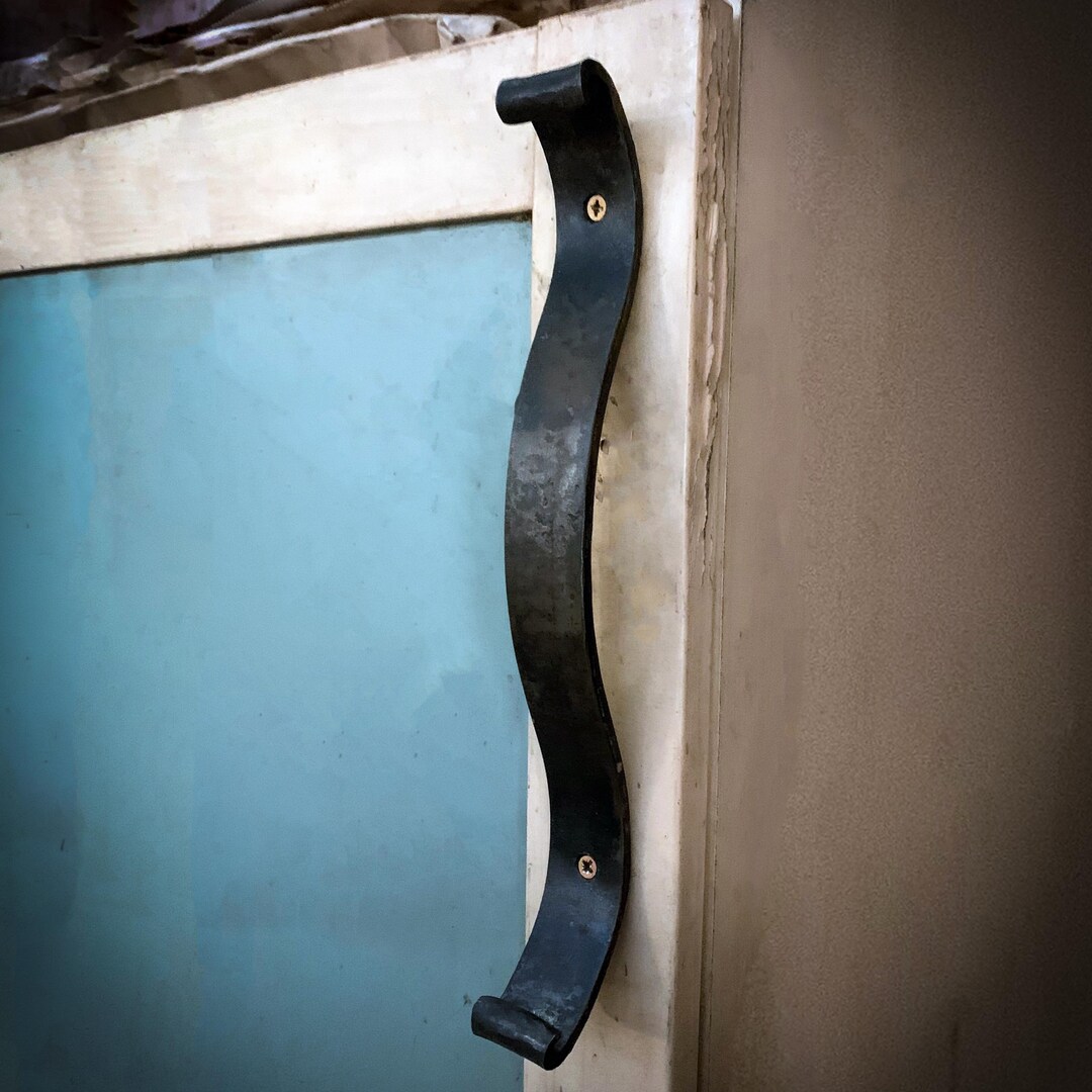 Hand-forged Scrolled Steel Door Handle Blacksmith-made Rustic Handle ...