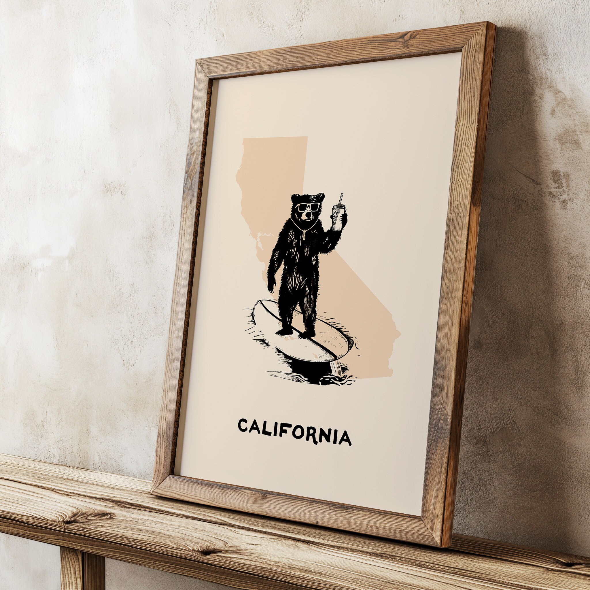 California Surfing Bear Digital Art Print, California Art, California ...