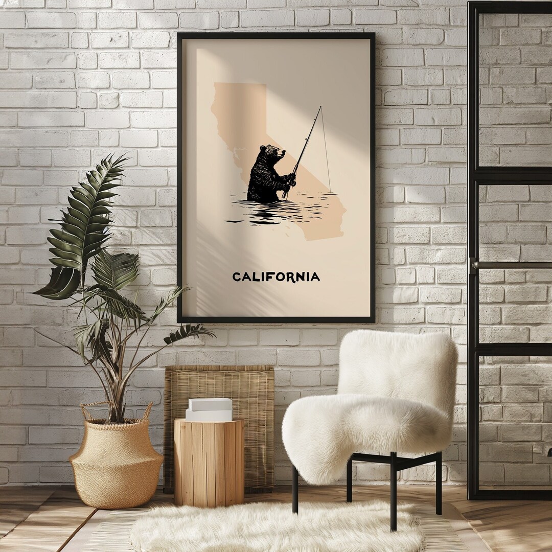 California Fishing Bear Digital Art Print, California Art, California ...