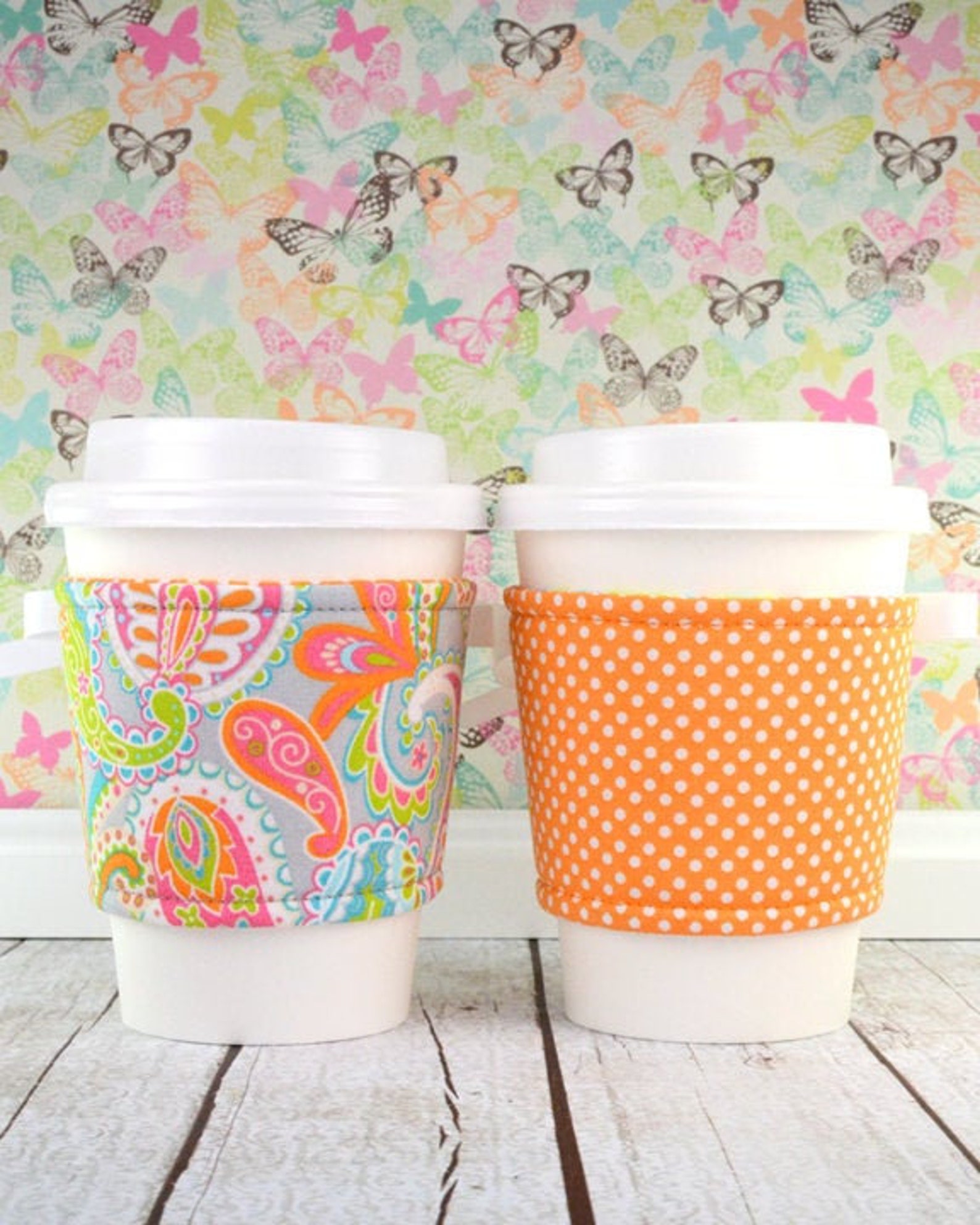 Corset Cup Sleeve // Playful Paisley Cup Cozy // adjustable // | Etsy