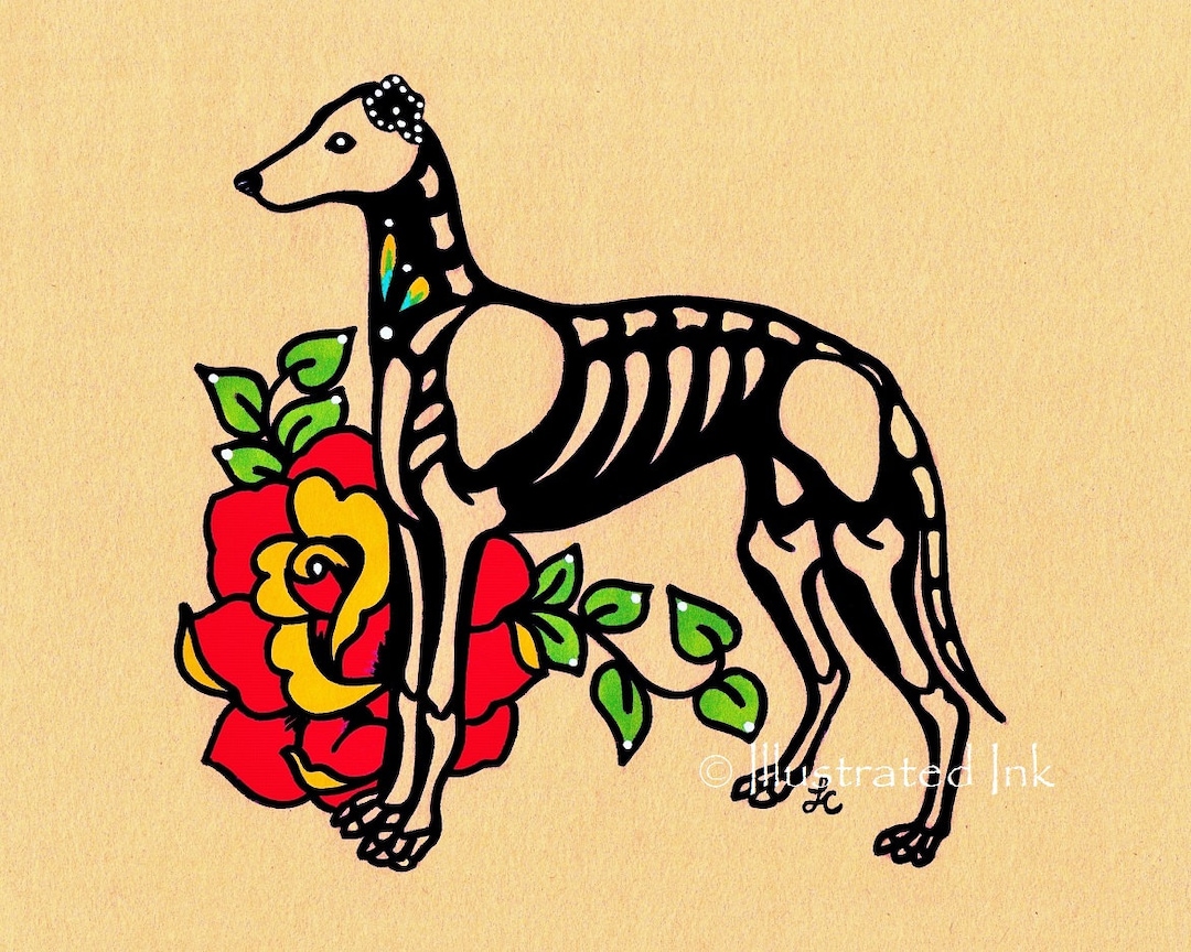 Day of the Dead GREYHOUND or WHIPPET Dog Dia De Los Muertos Art Print 5 ...