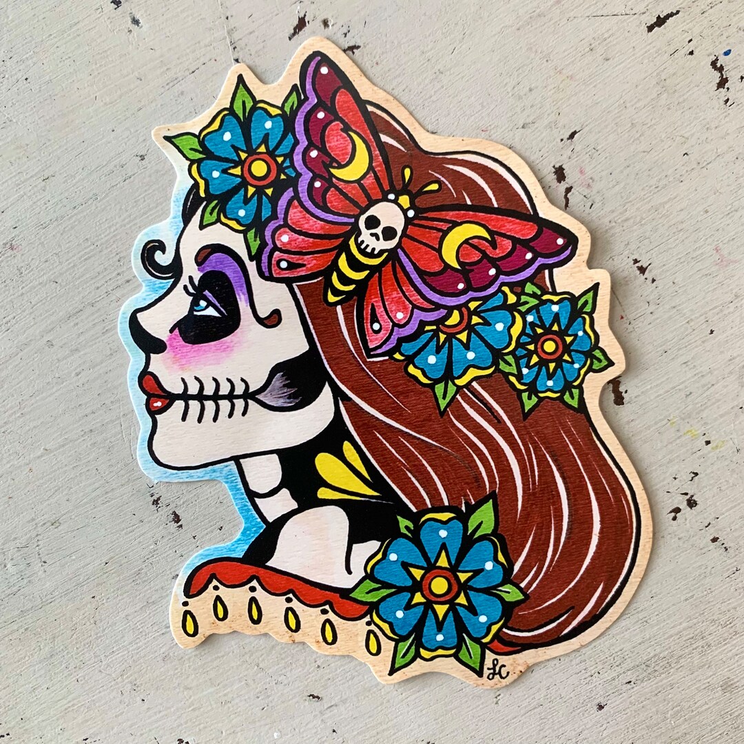 Day of the Dead Girl Moth Garland Decal Sticker, Dia De Los Muertos ...