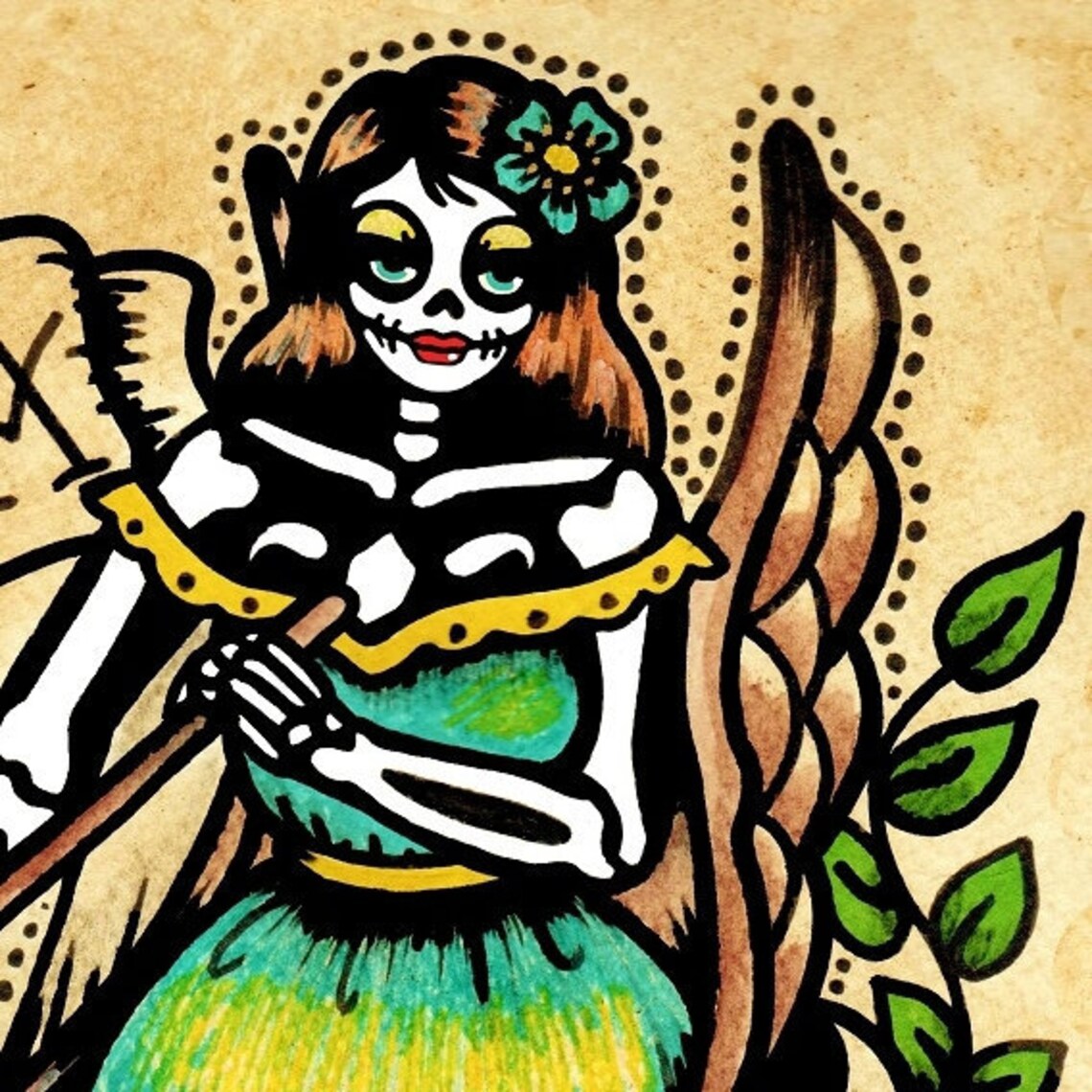 Day of the Dead Tattoo Art LA CHALUPA Loteria Print 5 X 7, 8 X 10 or 11 ...